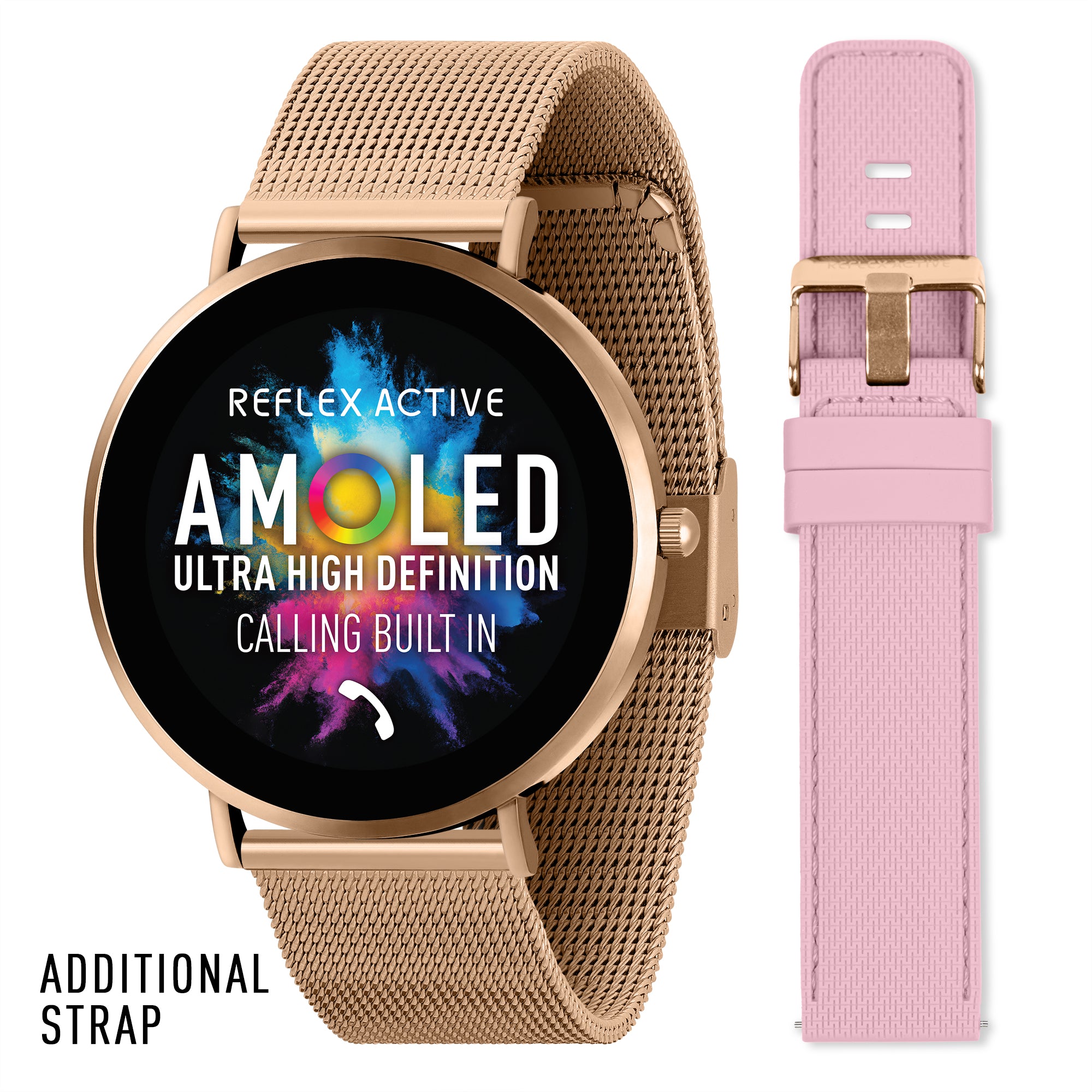 Reflex Active Series 42 Amoled Rose Gold Mesh and Pink Silicone Strap